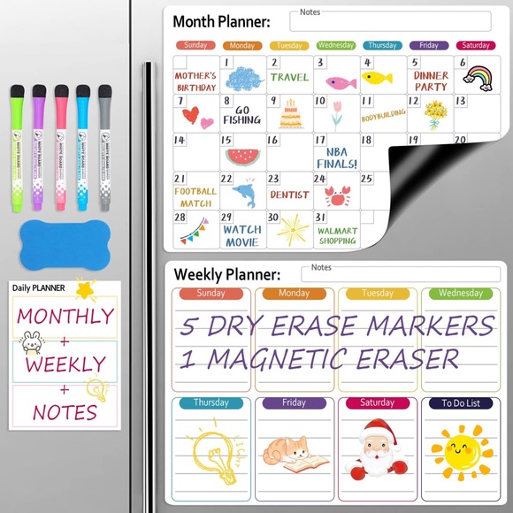 Office | Dry Erase Calendar Magnetic Monthly Weekly Daily Whiteboard ...